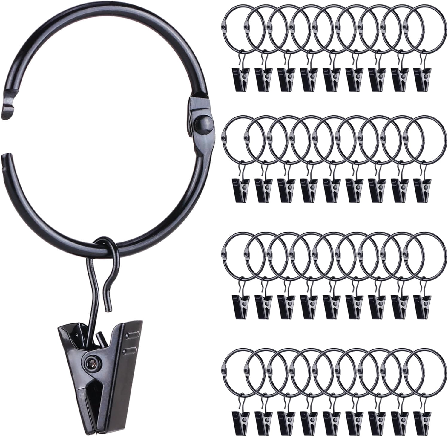 36 Pack Openable Metal Curtain Rings with Clips, 1.26 Inch Interior ...