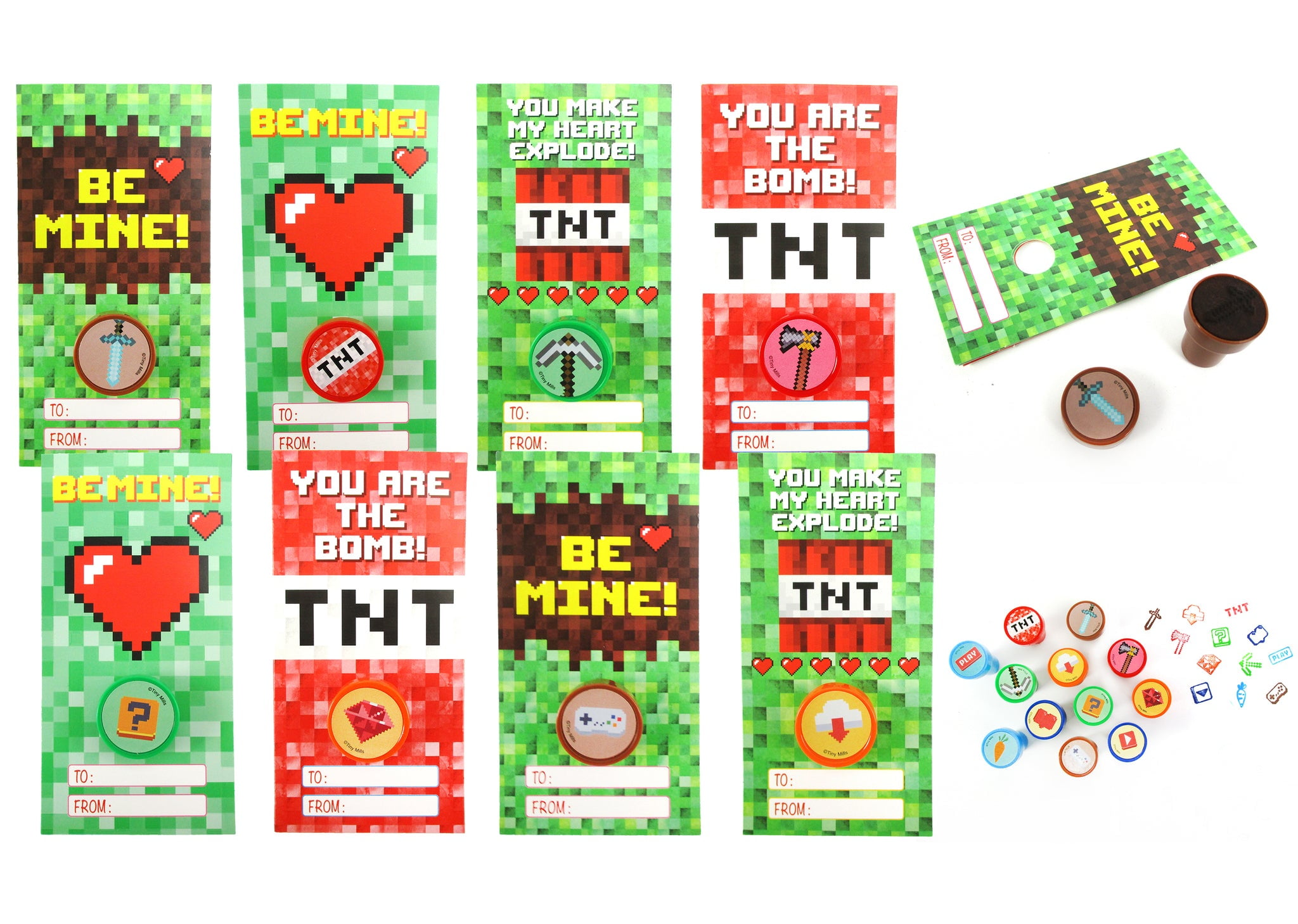 36 Pack Pixels Miner Cards with Stampers for Valentine's Day, Classroom ...