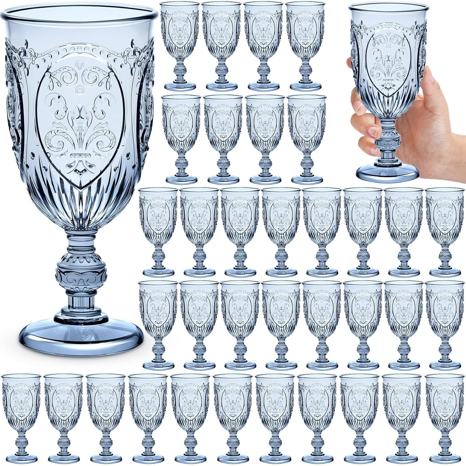 36 Pack Plastic Goblets 10oz Upgrade Vintage Water Goblet Plastic Wine ...