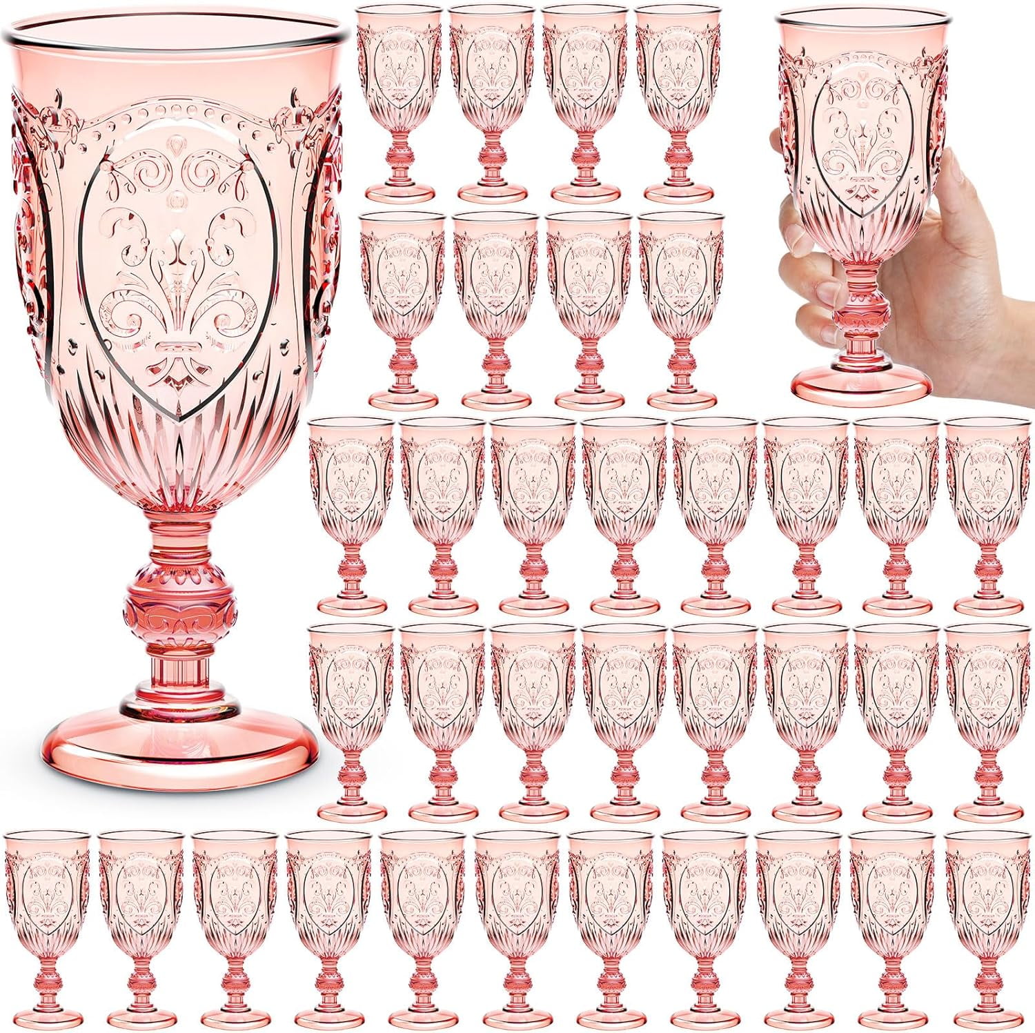 36 Pack Plastic Goblets 10oz Upgrade Vintage Water Goblet Plastic Wine ...