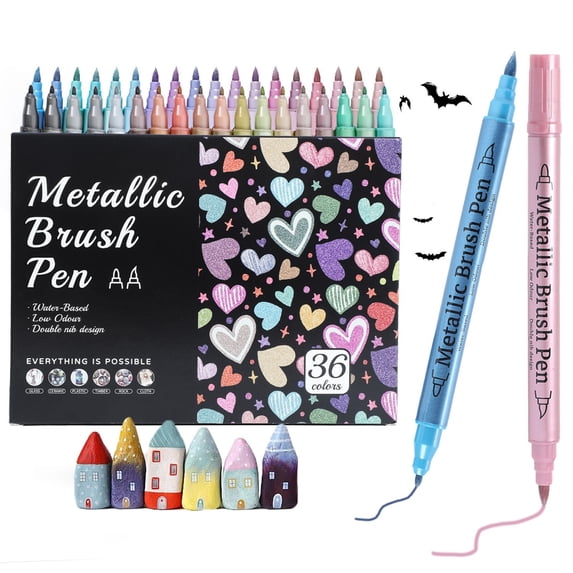 36 Pack Premium Metallic Markers Set, Dual Tip Paint Pens, Acrylic ...
