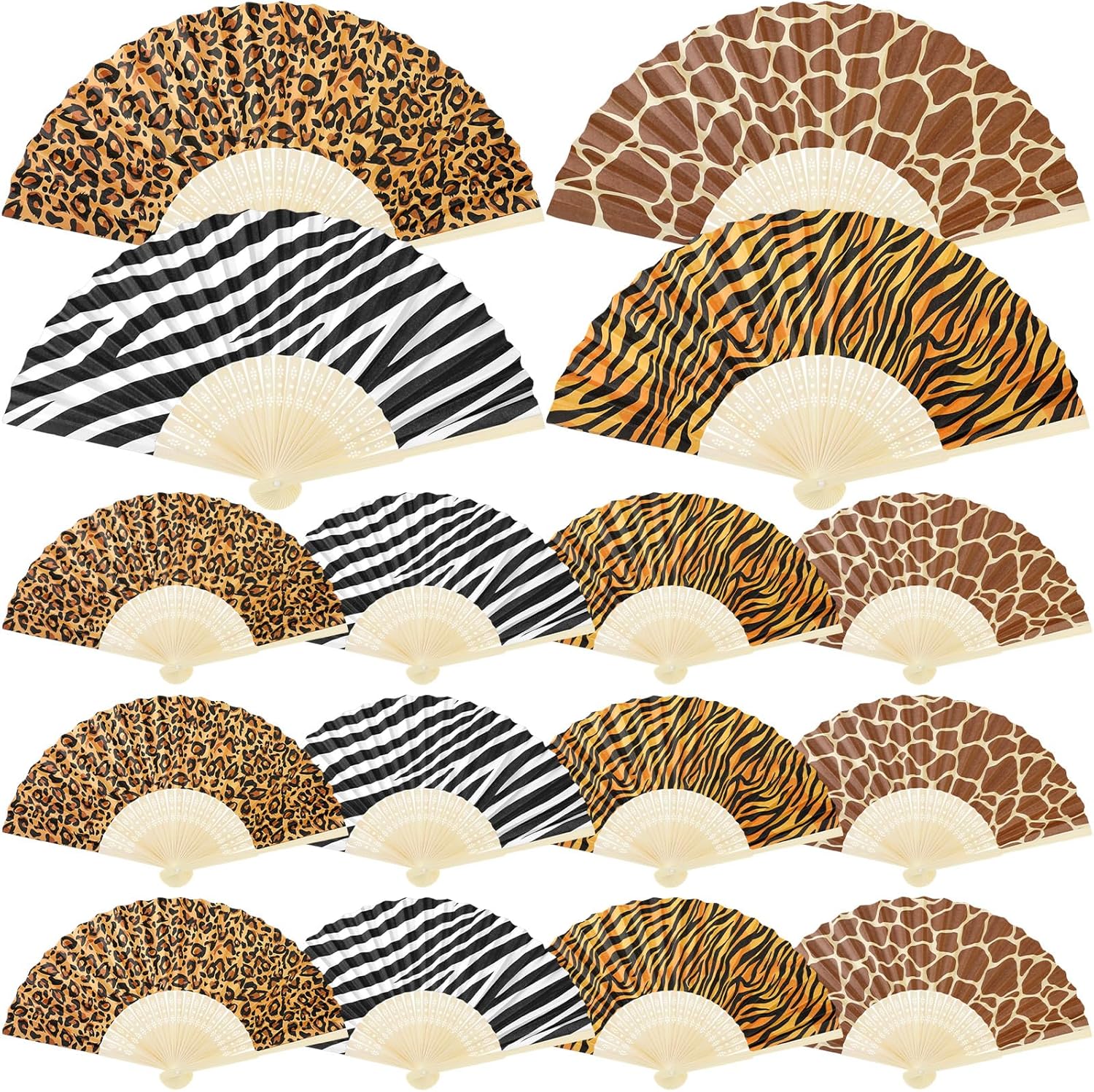 36 Pack Safari Animal Print Folding Fans Bulk Jungle Party Favors 8 ...
