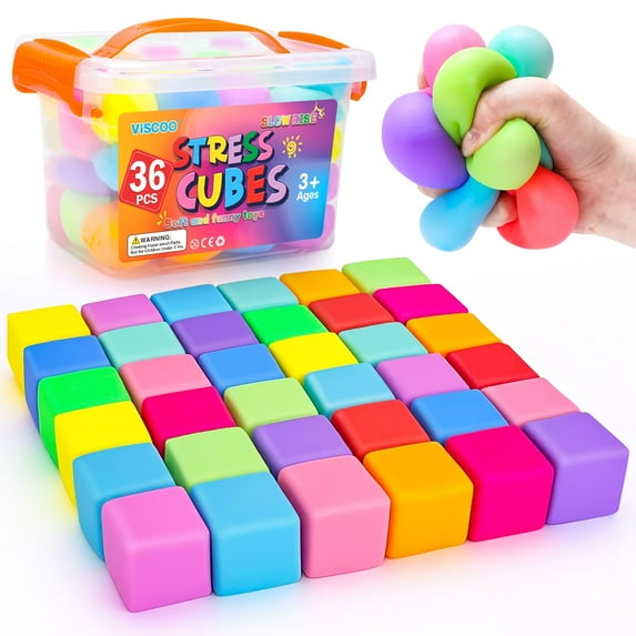 36 Pack Slow Rising Stress Cube, Dough Stress Balls Squishy Fidget Toys Bulk for Anxiety Relief ...