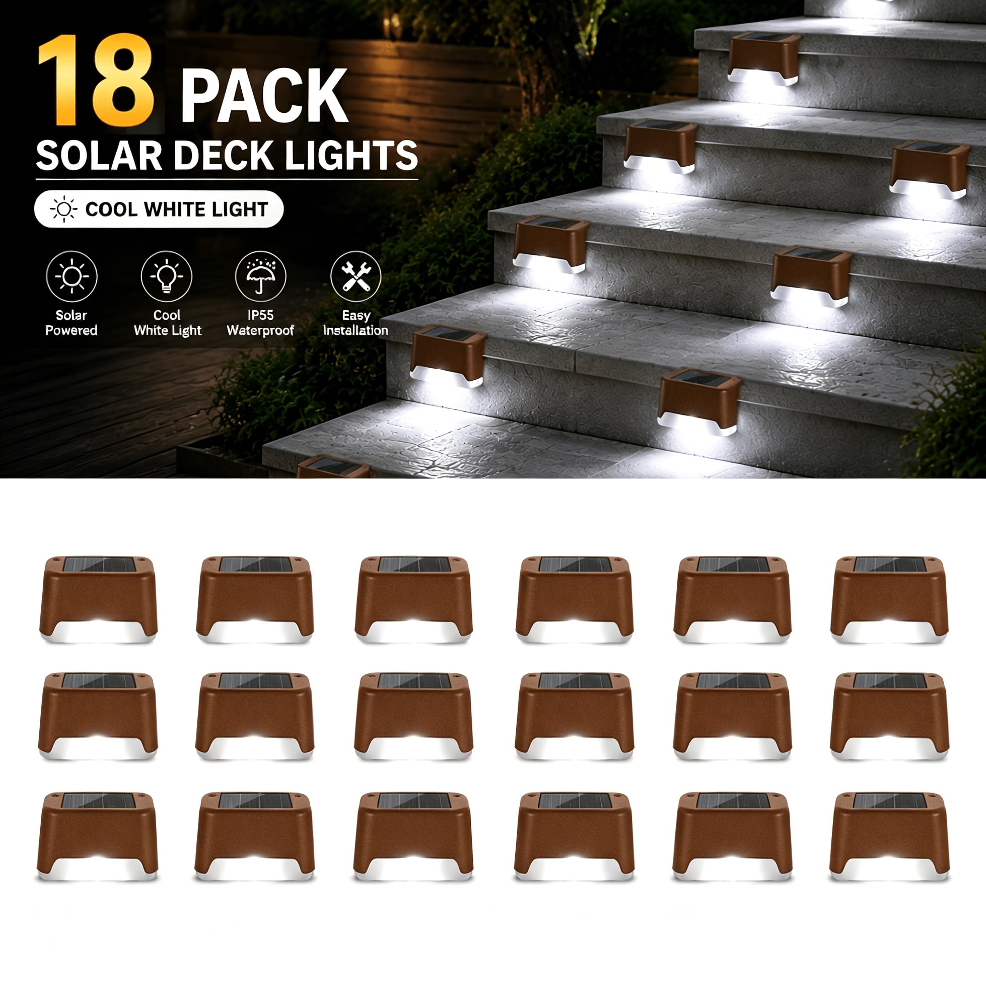 36-Pack Solar Step Lights, IP55 Waterproof LED Deck Lights. Powered by ...