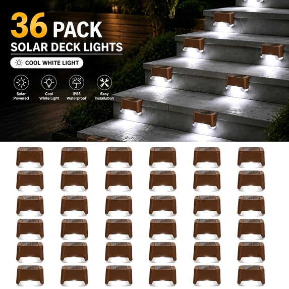 36-Pack Solar Step Lights, IP55 Waterproof LED Deck Lights. Powered by ...