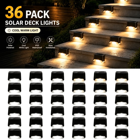 36-Pack Solar Step Lights, IP55 Waterproof LED Deck Lights. Powered by ...