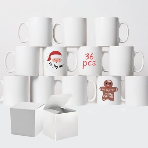 36 Pack Sublimation Mugs,11 OZ White Coffee Mugs With White Gift Boxes ...
