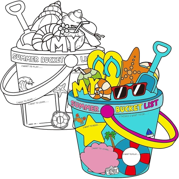 36 Pack My Summer Bucket List Activity Coloring Poster for Kids,Color ...