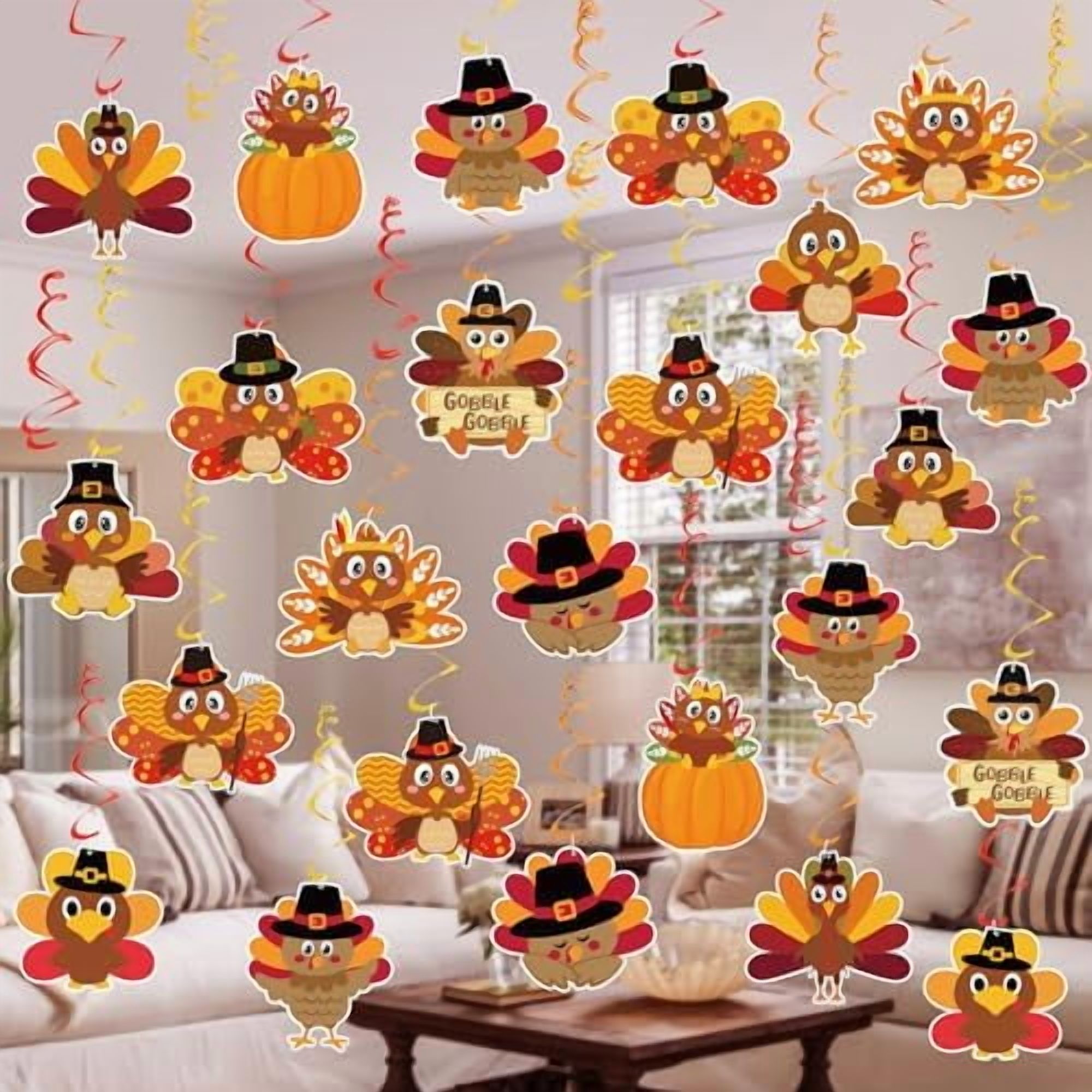 36 Pack Thanksgiving Decorations Hanging Swirls - NO DIY Turkey Hanging ...