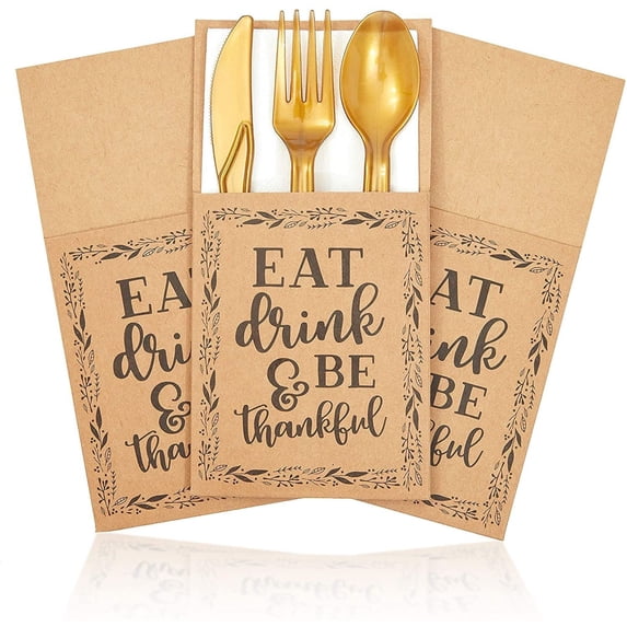 36 Pack Thanksgiving Dinner Utensil Holder Paper Cutlery Pockets for ...