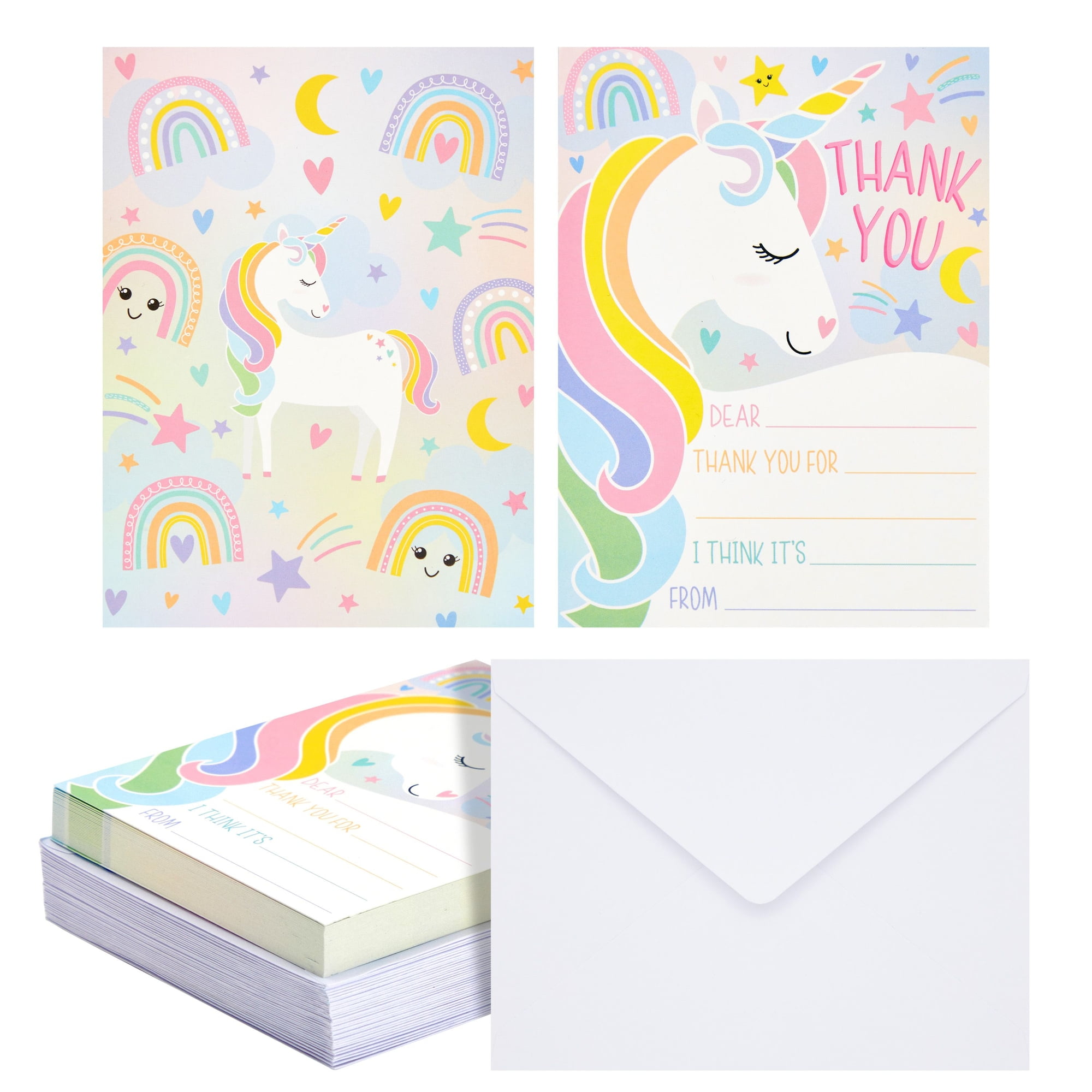 36 Pack Unicorn Fill In the Blank Thank You Cards with Envelopes, Kids ...
