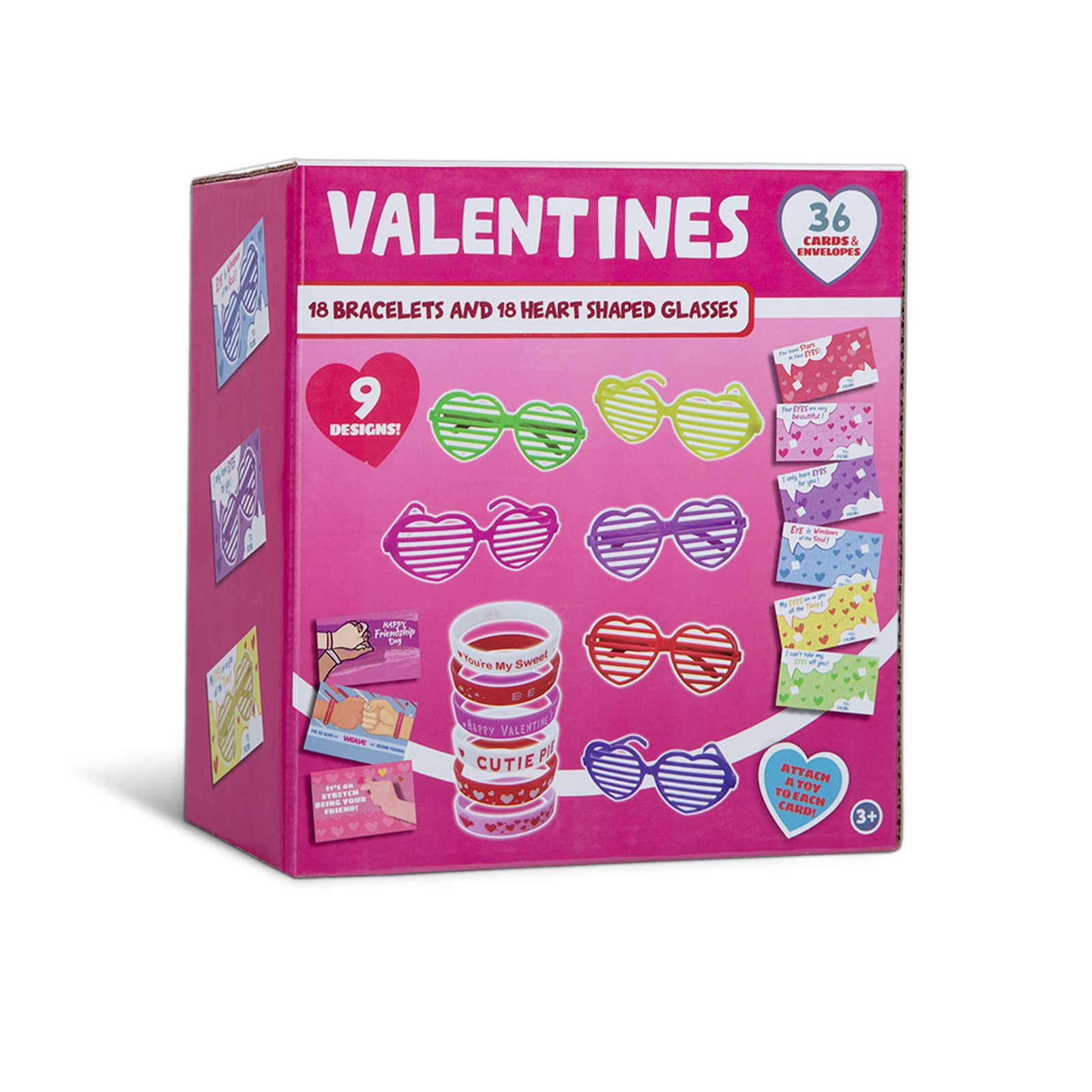 36 Pack Valentines Day Cards with 18 Valentines Glasses Heart Shaped ...