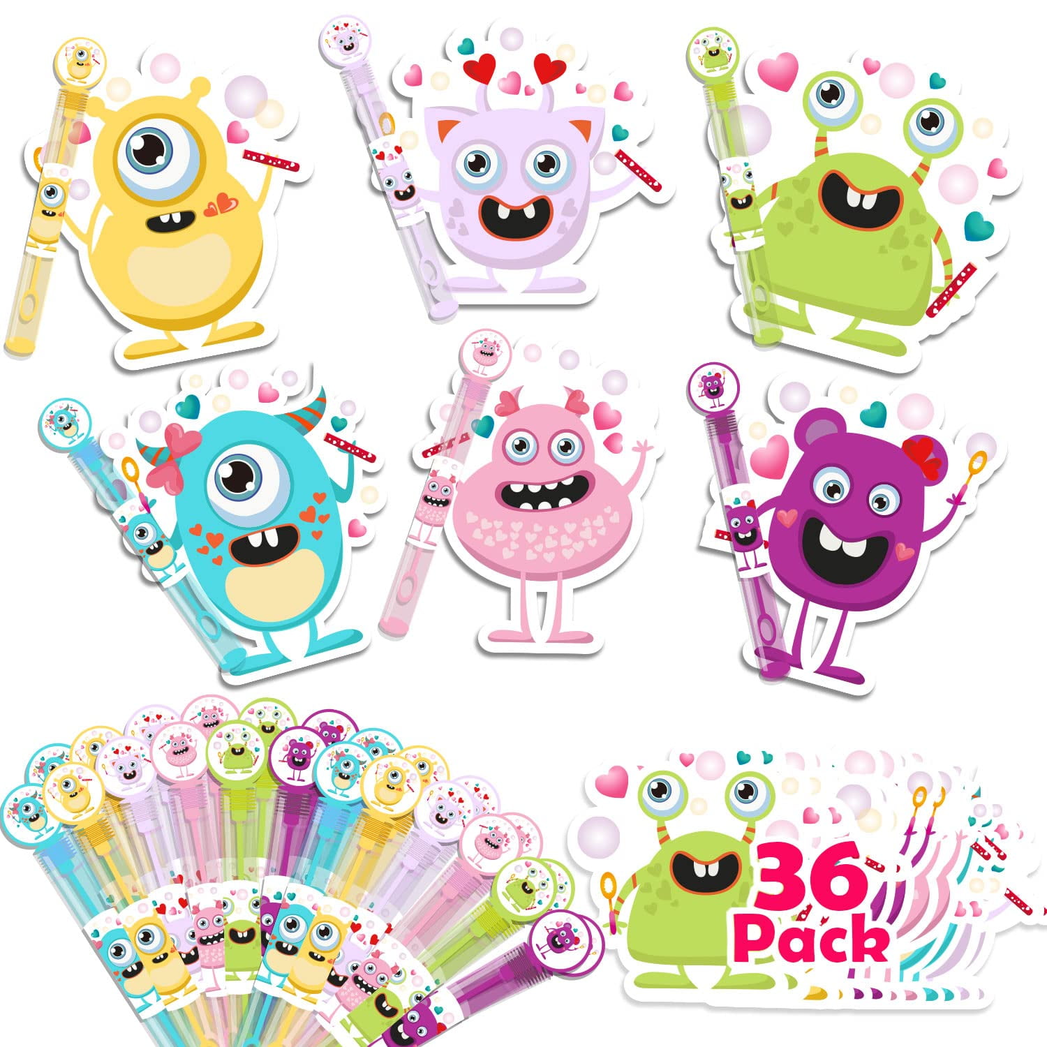36 Pack Valentines Day Cards for BSL1 Kids with Bubble Wands, Cute Kids ...