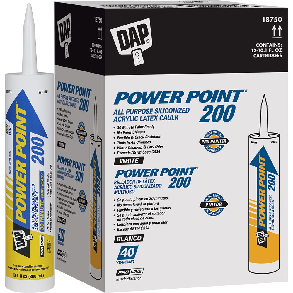 36-Pack of 10.1 oz Dap 18750 White Power Point 200 Elastomeric Acrylic Latex Caulk - Walmart.com