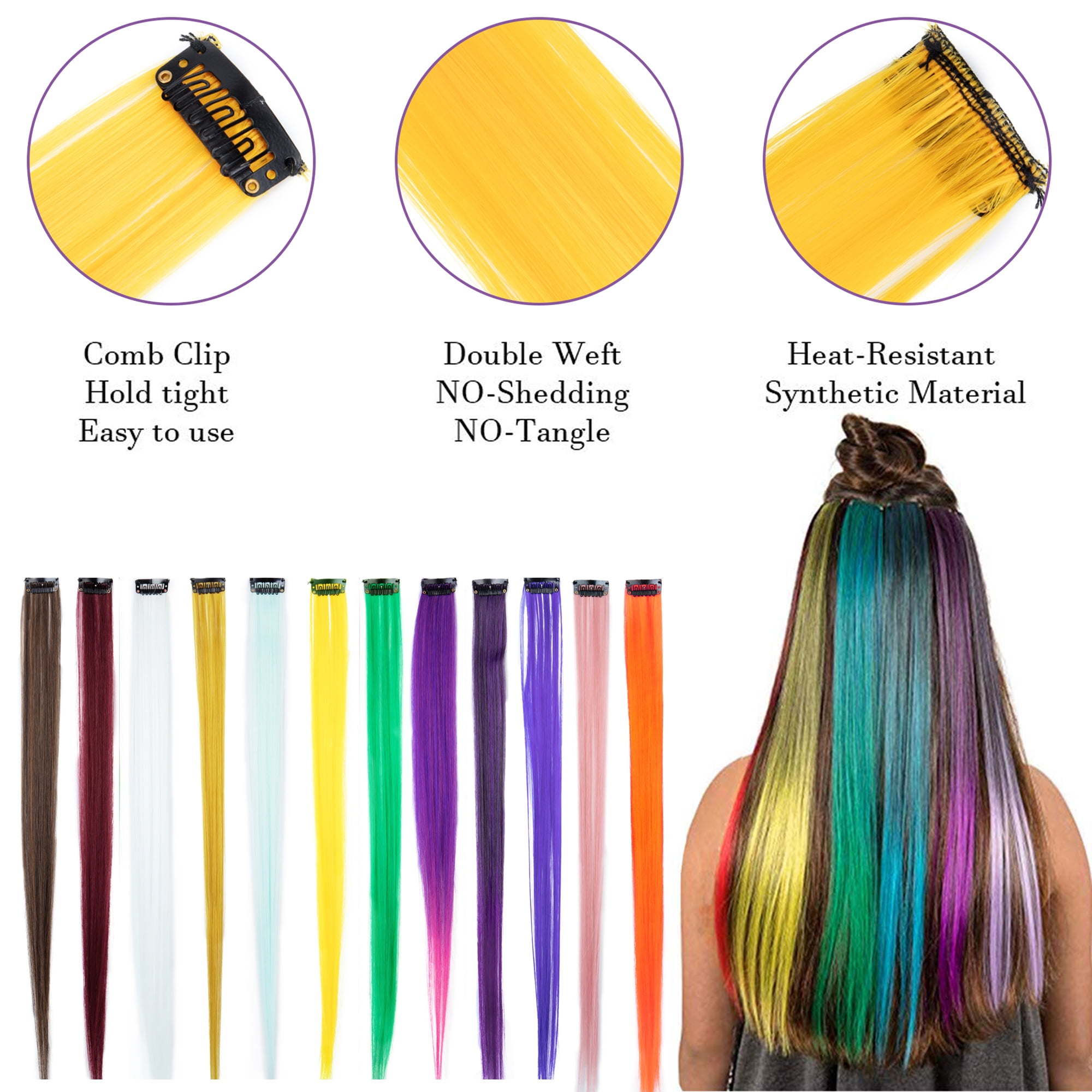 36 Packs Colored Party Highlights Clip in Hair Extensions 22" Colorful ...
