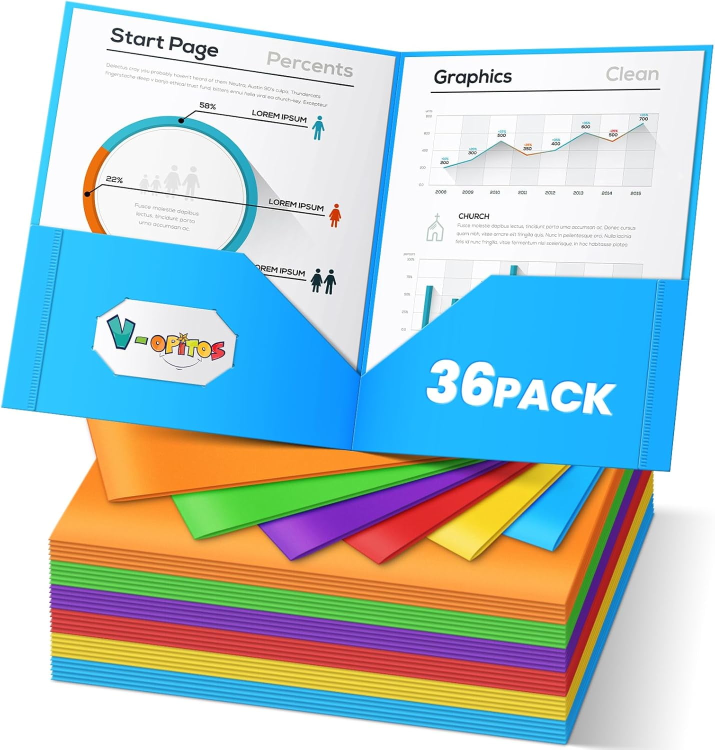 36 Packs Plastic 2 Pocket Folders, Bulk Heavy Duty Folder in 6 Colors ...