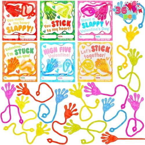 36 Packs Valentines Day Sticky Hands with Card, Valentine Party Favors ...