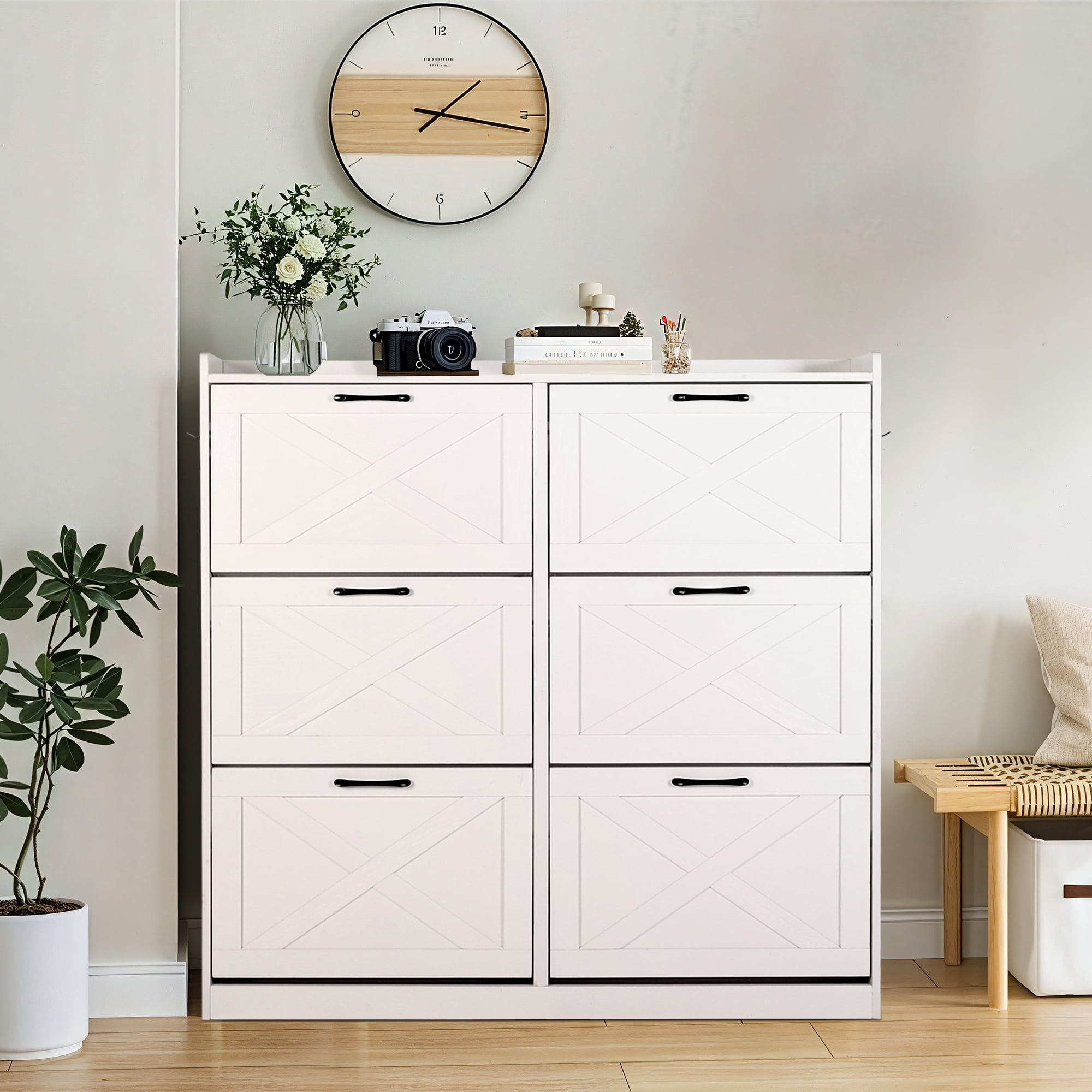 36 Pairs Shoe Storage Cabinet with 6 Flip Drawers，Shoe Rack Organizer ...