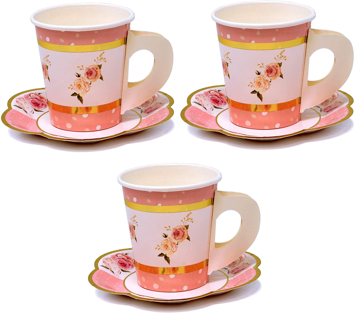 36 Paper Tea Cups with Handles and 36 Floral Shaped Saucers Disposable ...