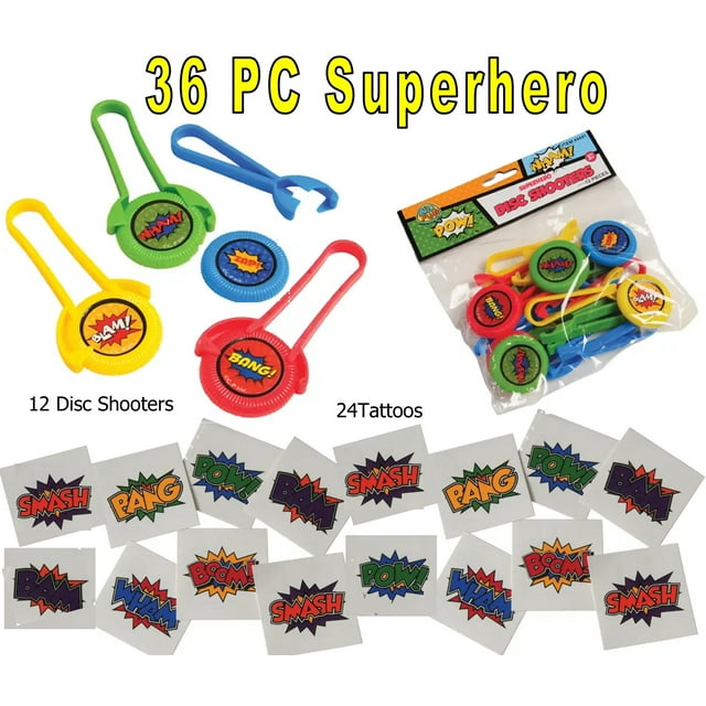 36 Pc Superhero Party Favor Pack (12 Disc Shooters & 24 Super Hero Kids ...