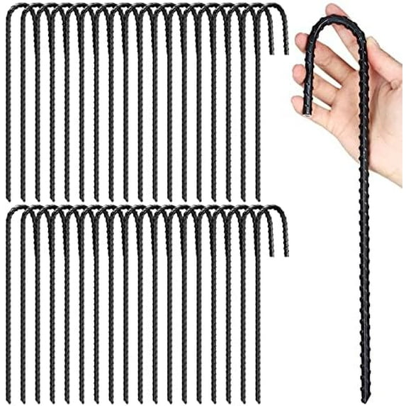36 Pcs 12 Inch Rebar Stakes Metal Chain Link Anchors for Ground Fence ...