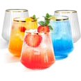 36 Pcs 12 oz Plastic Clear Gold Rim Ribbed Wine Glasses, Origami Ripple ...