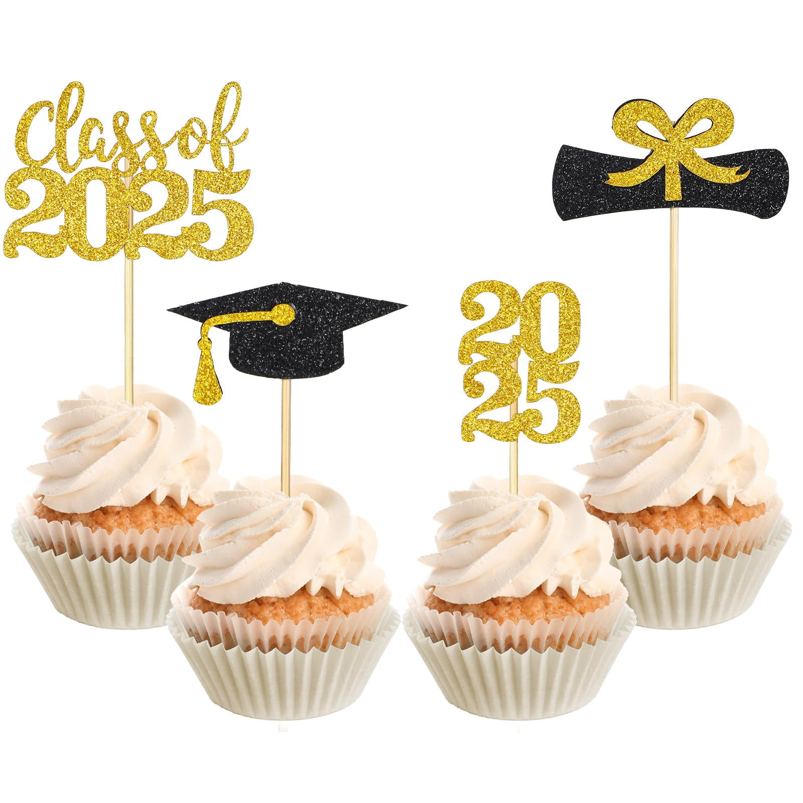36 Pcs 2025 Graduation Theme Cupcake RST1 Toppers, Glitter 2025 ...