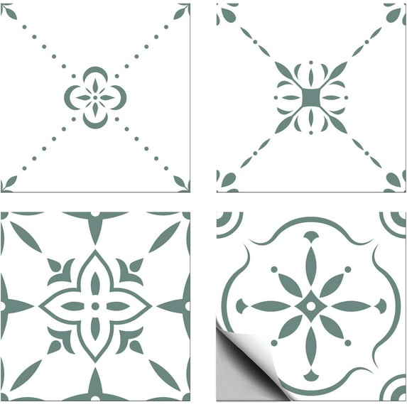 36 Pcs 4 Style Tile Stickers Light Green Peel and Stick Wall Tile ...