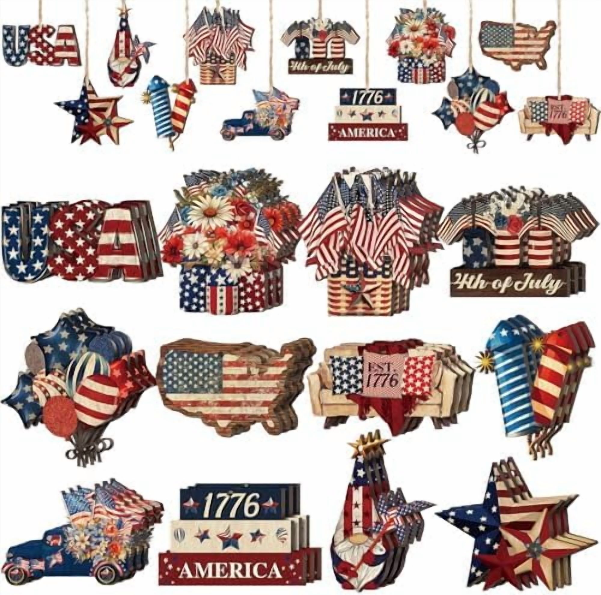36 Pcs 4th of July Vintage Ornaments Patriotic Wooden Decorations ...