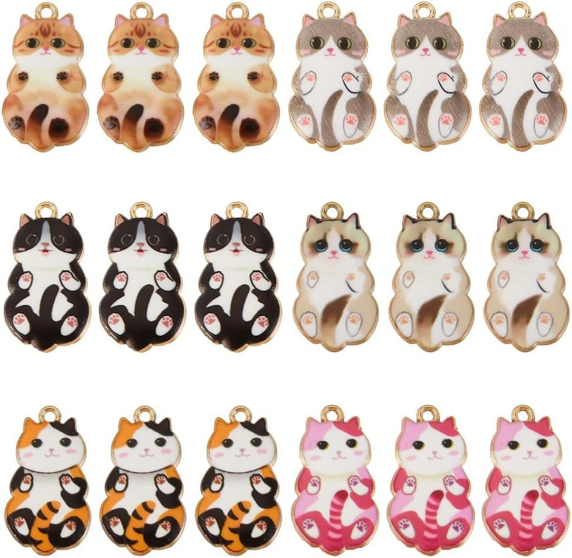 36 Pcs 6 Colors Enamel Cat Charms Alloy Cat Pendant Flat Back Animal ...