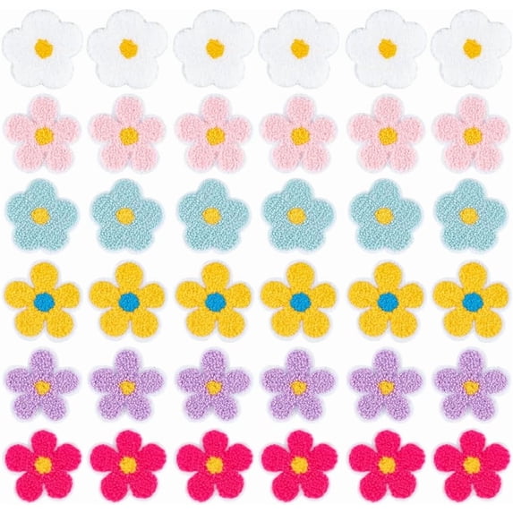 36 Pcs 6 Colors Flower Chenille Patches Sew on Cute Floral Patch Iron ...