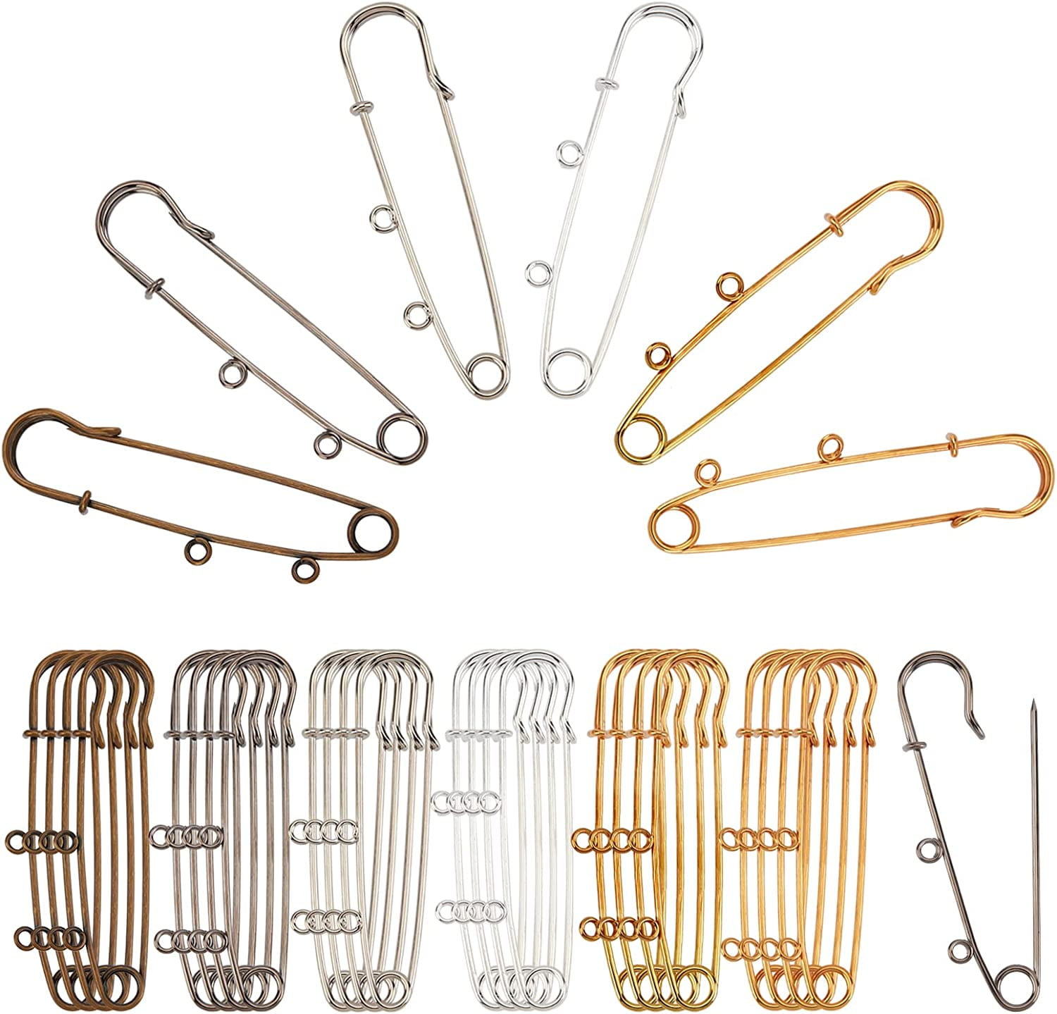 36 Pcs 6 Colors Iron Safety Pins 2.8x0.7 Metal Kilt Pins Large Brooch ...