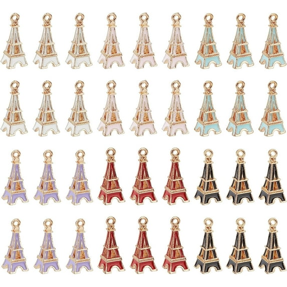 36 Pcs 6 Colors Tower Enamel Pendants Alloy Enamel Pendants Tower ...