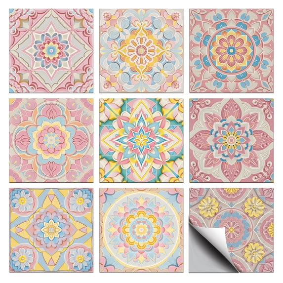 36 Pcs 9 Style 3D Pink Pattern Tile Stickers Colorful Geometric Peel ...
