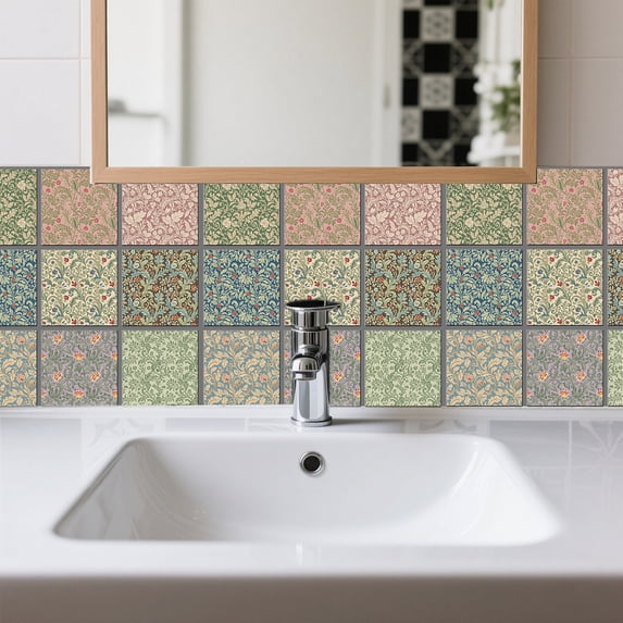 36 Pcs 9 Style Wall Stickers Retro Flower Pattern Peel and Stick Wall ...