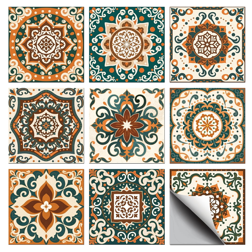36 Pcs 9 Style Wall Stickers Retro Mandala Peel and Stick Wall Tile ...