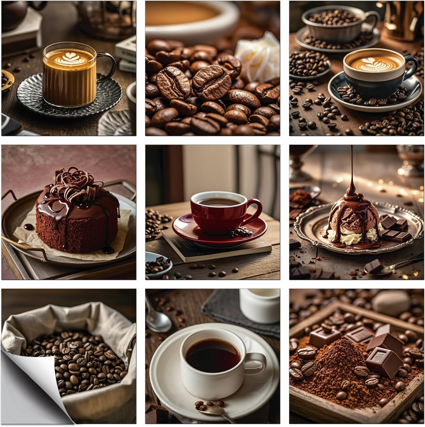 36 Pcs 9 Styles Coffee Patten Tile Sticker Coffee Beans Patterns Wall ...