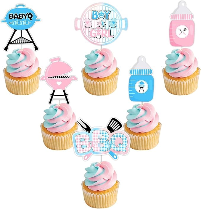 36 Pcs BBQ Gender Reveal Cupcake Toppers - Pink Blue Baby Q Gender ...