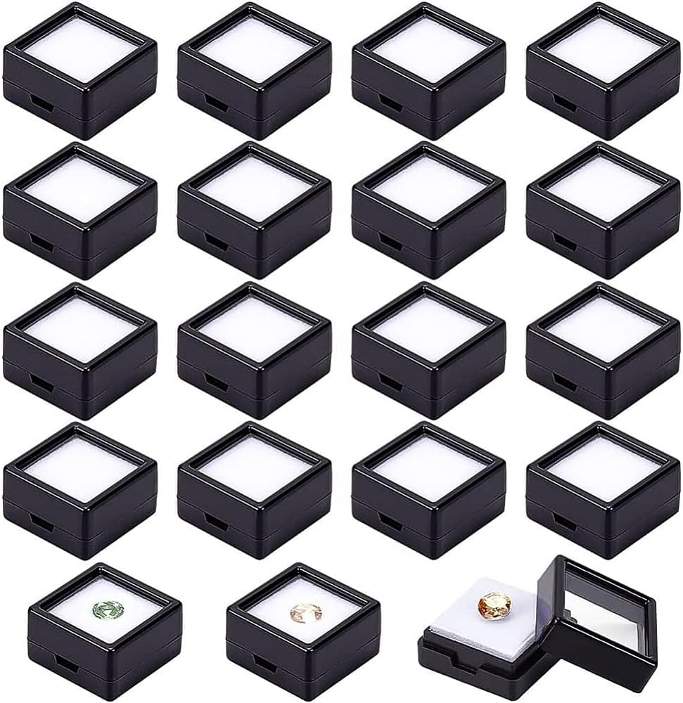 36 Pcs Black Gemstone Display Box Plastic Transparent Bare Stone Box ...