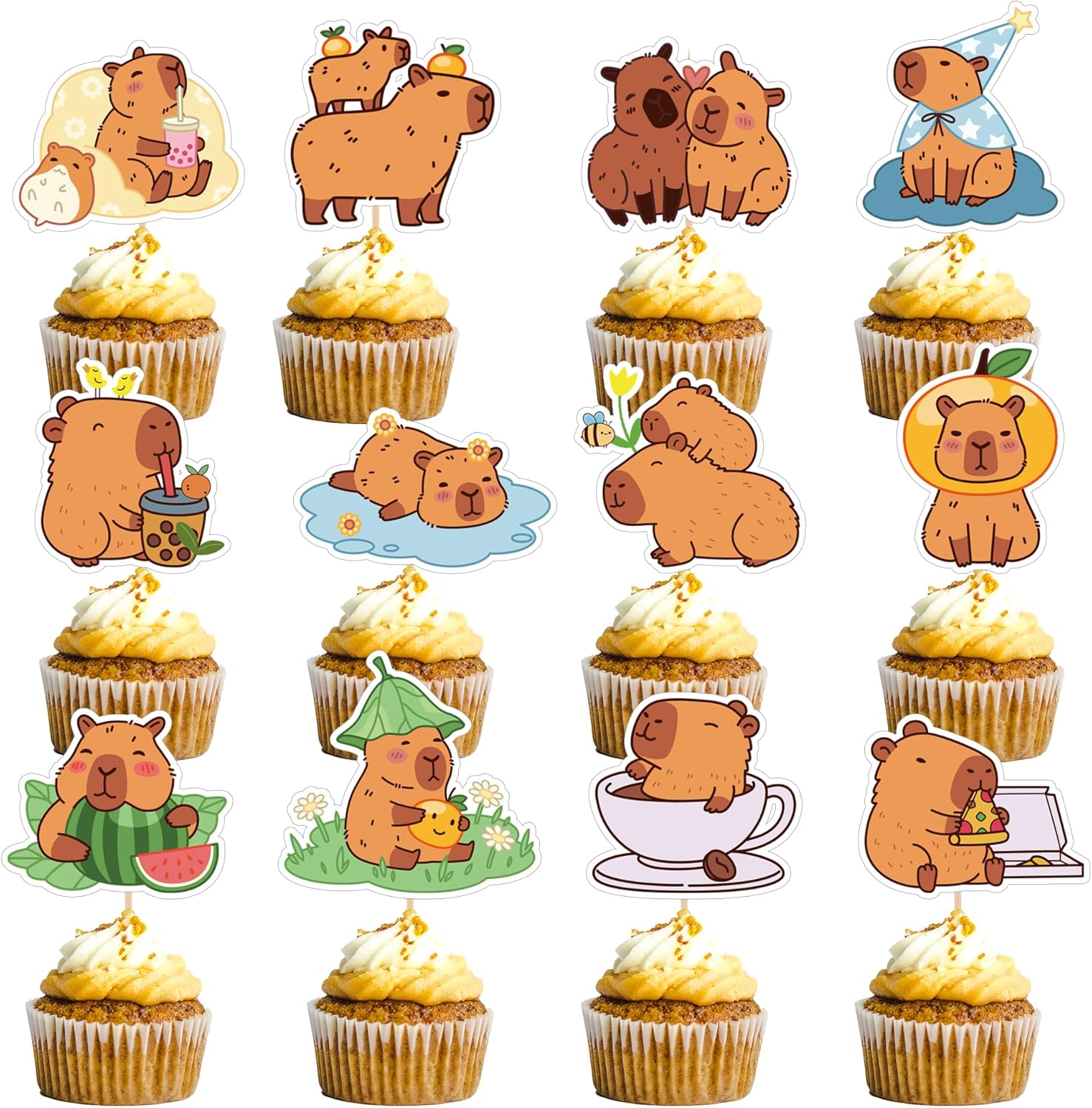 36 Pcs Capybara Birthday Decorations Animals Theme Capybara Cupcake ...