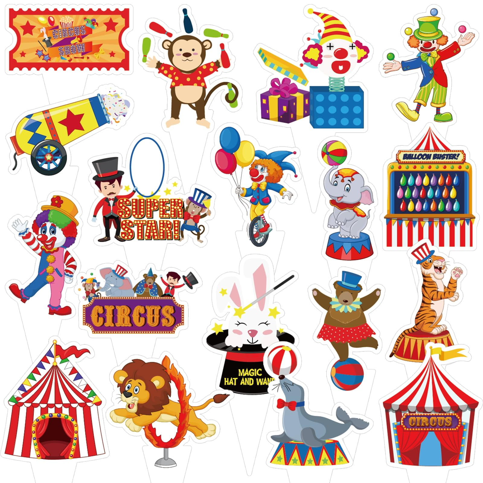 36 Pcs Carnival Cupcake Toppers, Circus RST1 Show Cake Topper for ...