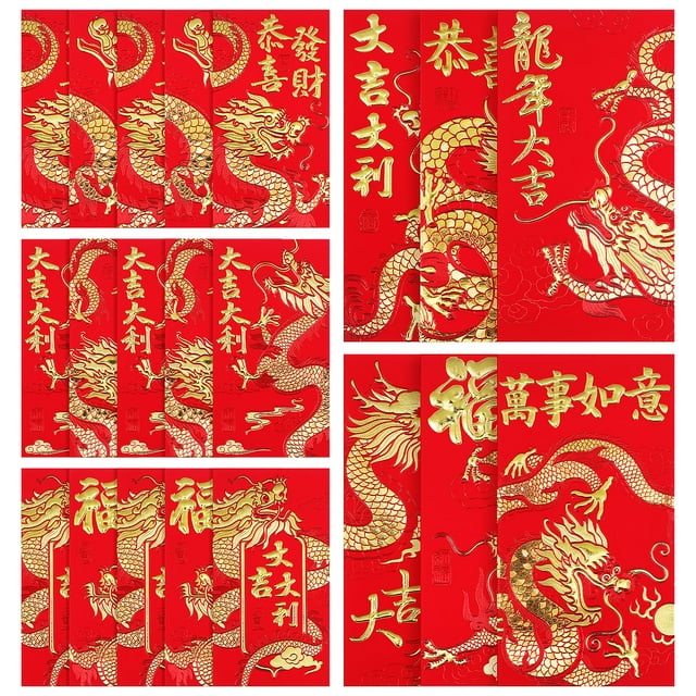 36 Pcs Chinese Red Envelopes 2024 Luck Money Bag Lunar New Year Dragon ...