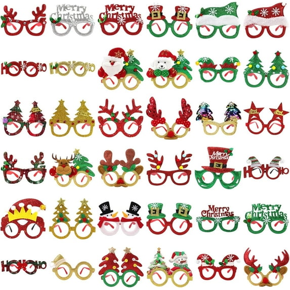 36 Pcs Christmas Glasses Frames, Christmas Tree Santa Reindeer Glitter ...
