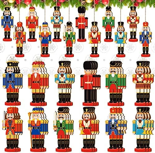 36 Pcs Christmas Ornaments Wood Hanging Miniature Nutcrackers Figures ...