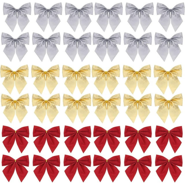 Boriyuan 36 Pcs Mini Ribbon Bows Ornaments, Xmas Tree Bows, Gift Wrap ...