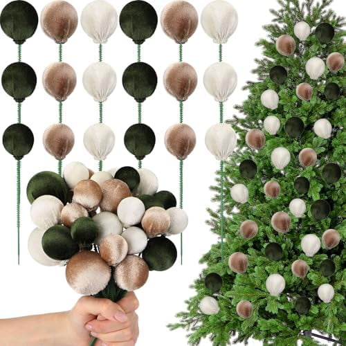 36 Pcs Christmas Tree Velvet Spheres Ball Pick 7.9 Inch Christmas Tree ...