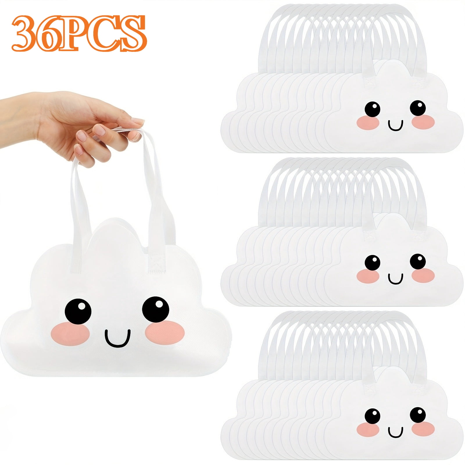 36 Pcs Cloud Shaped Party Gift Bags with Handles, White Non Woven Favor ...
