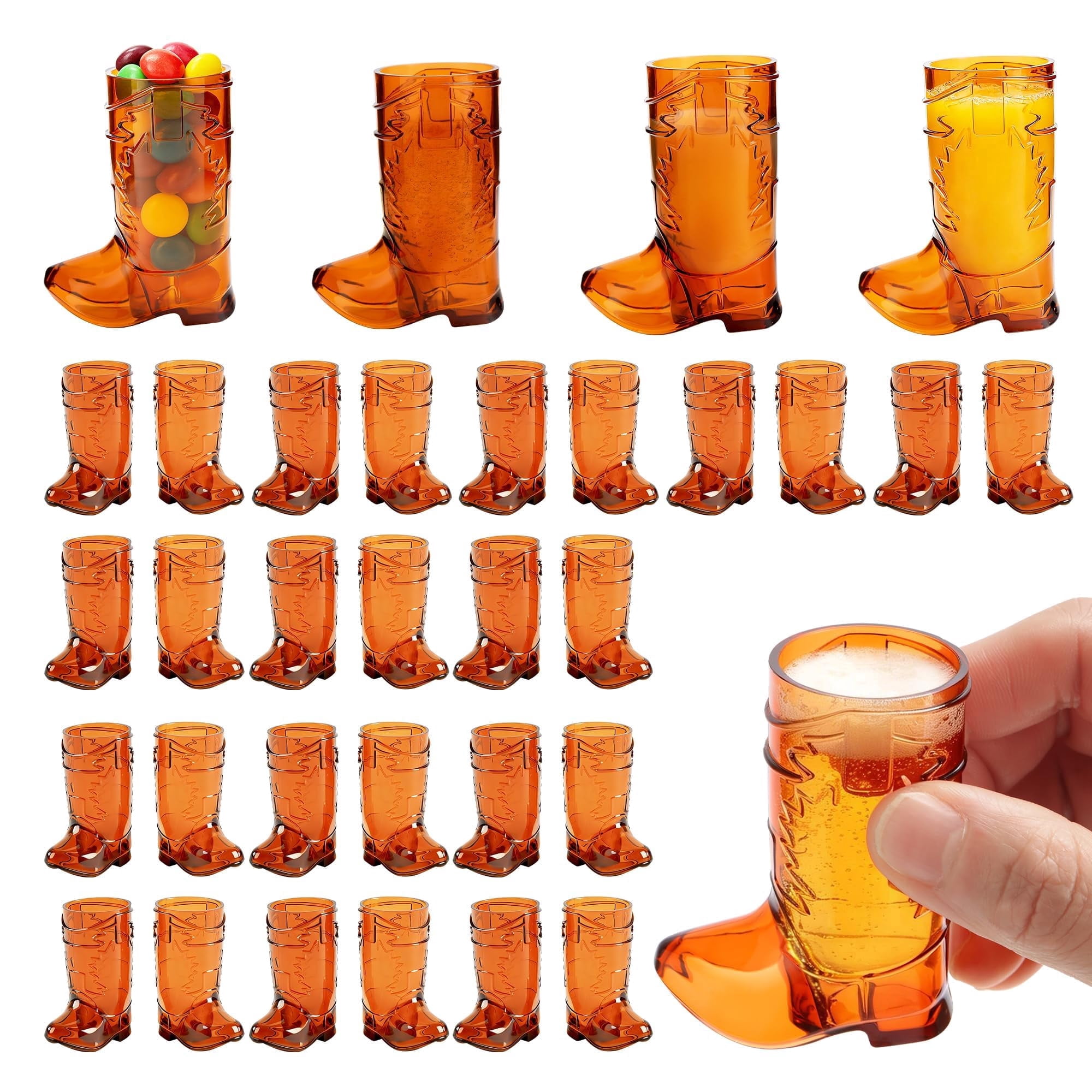 36 Pcs Cowboy Boot Shot Glasses, 1 oz Brown Plastic Mini Boot Cups ...