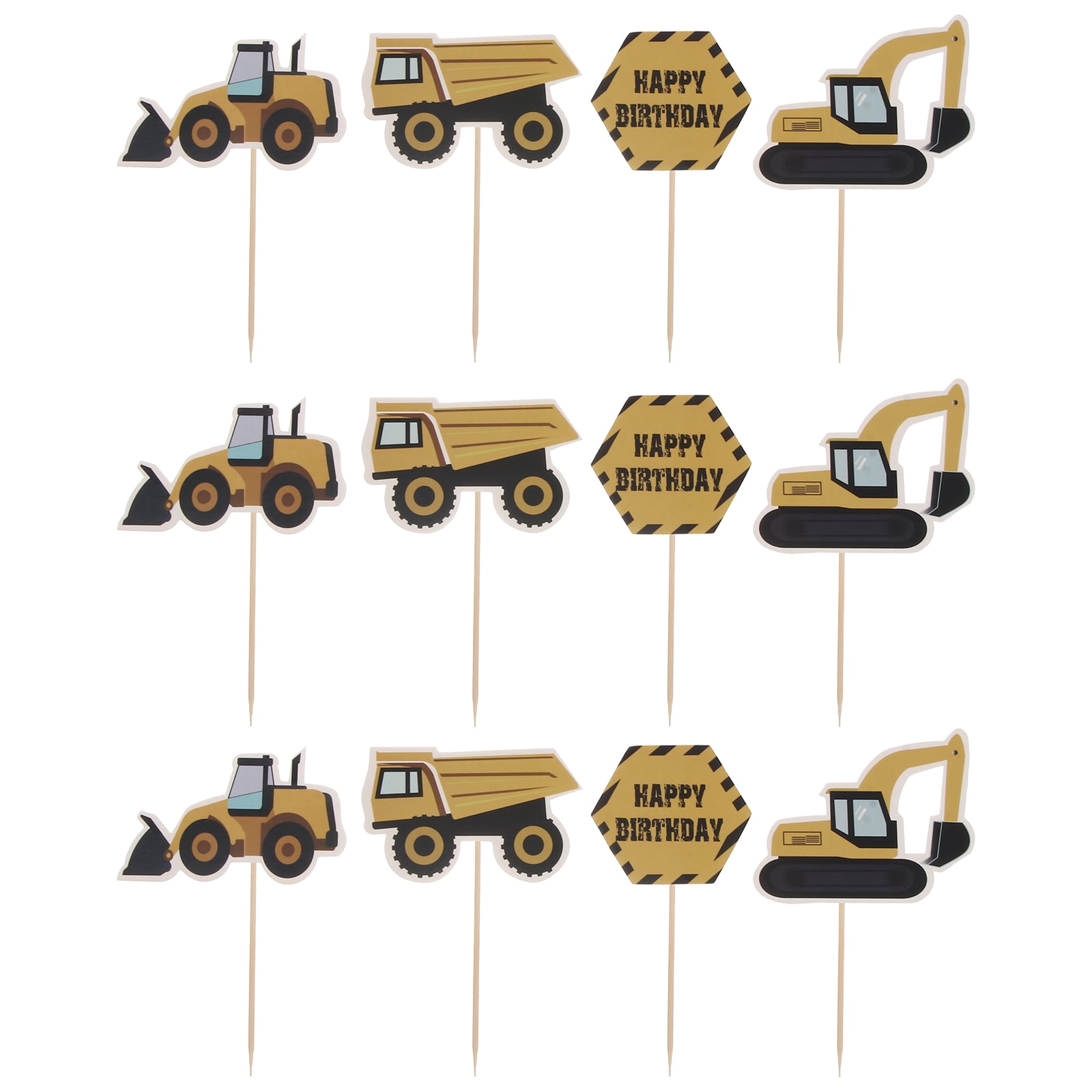 36 Pcs Creative Cake Toppers Construction Truck Excavator Theme Paper ...