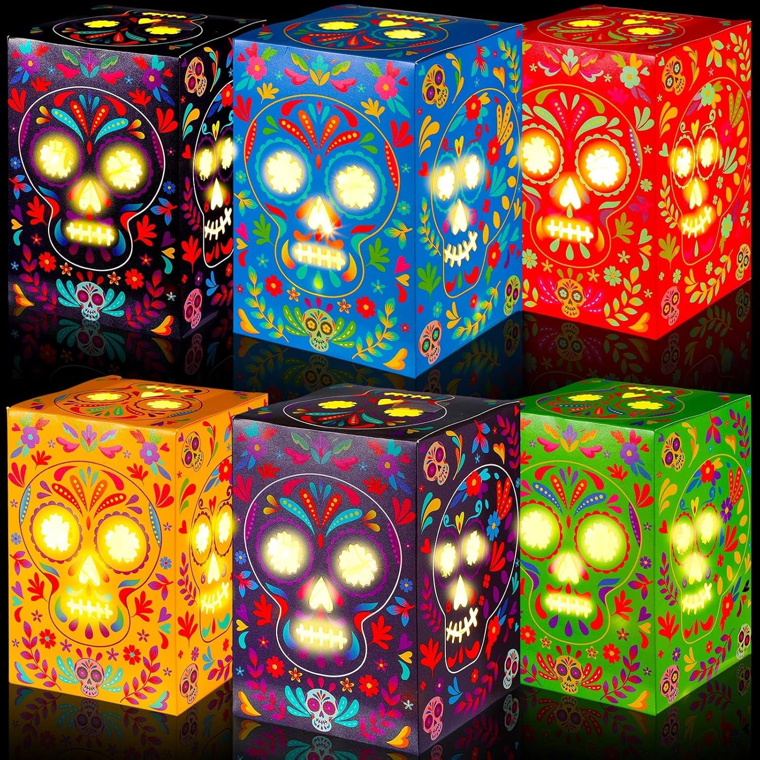 36 Pcs Day of The Dead Decorations Sugar Skull Candles Holders Boxes ...
